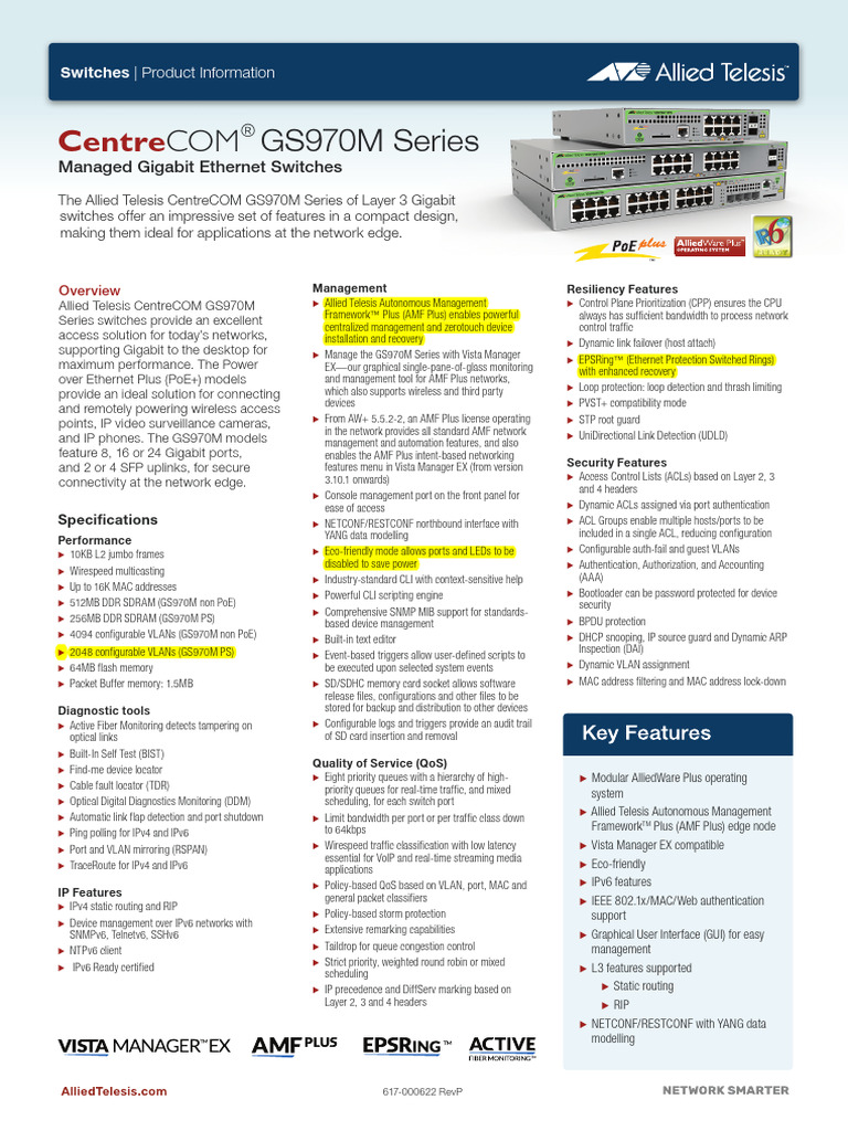 CentreCOM® GS970M Series | PDF | I Pv6 | Internet Protocols