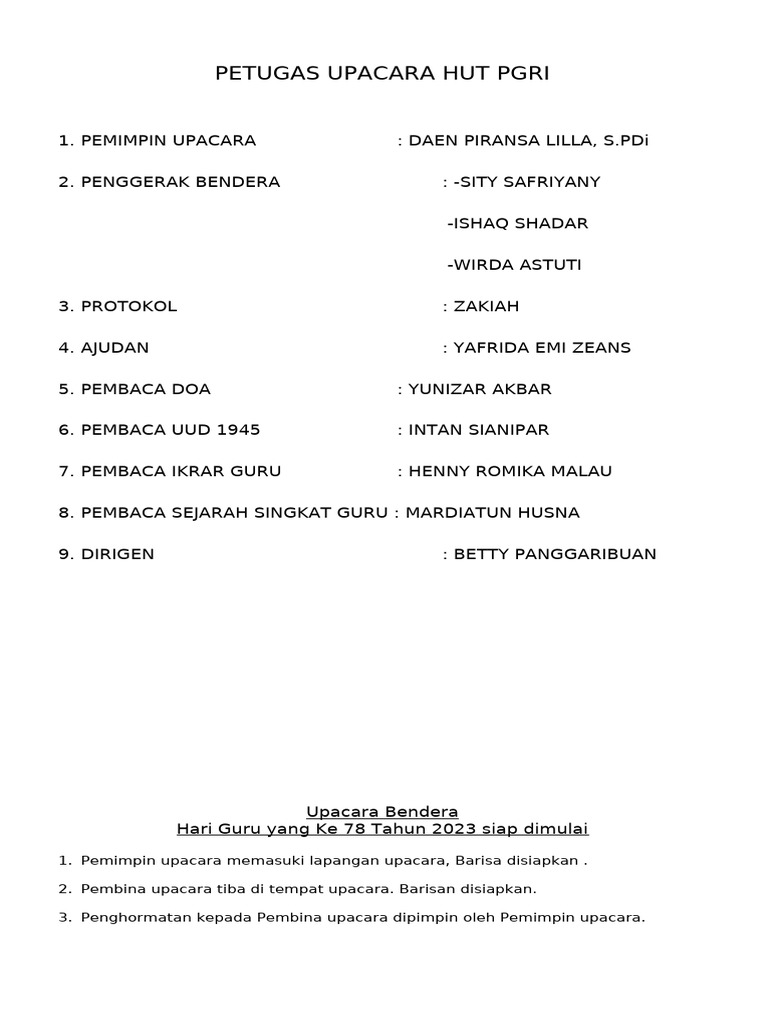 Tata Tertib Upacara Hut Pgri | PDF