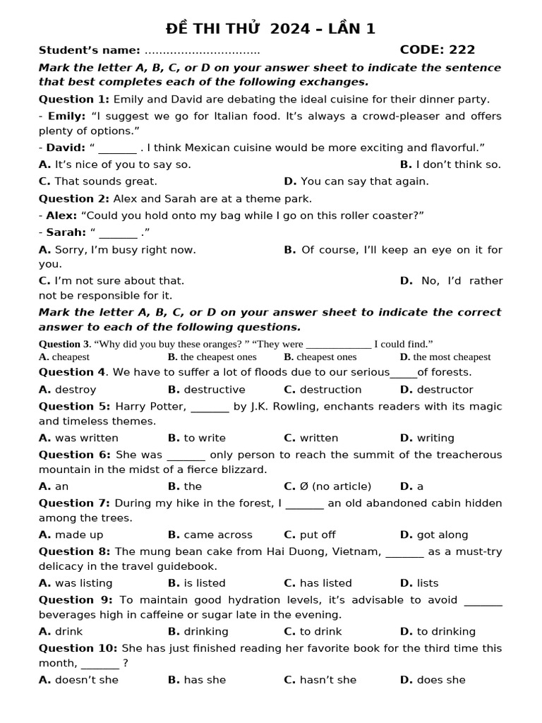 2024 Mock Exam Practice Questions | PDF | Stocks