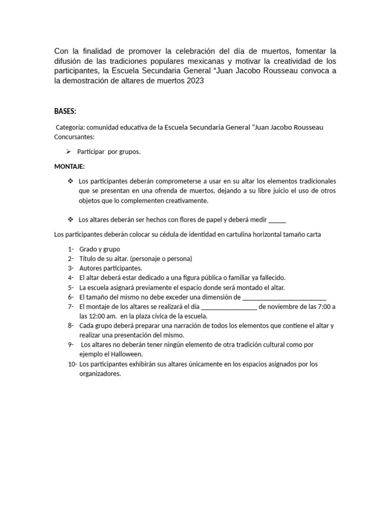 Demostración de Altares 2023 en Secundaria | PDF