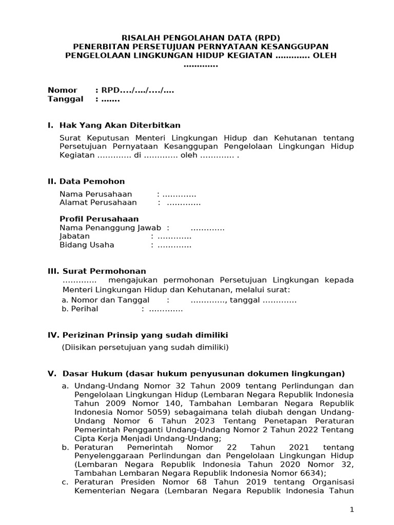 Template Risalah Pengolahan Data (RPD) | PDF