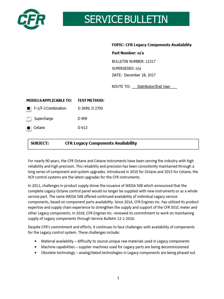 CFR Legacy Components Update | PDF