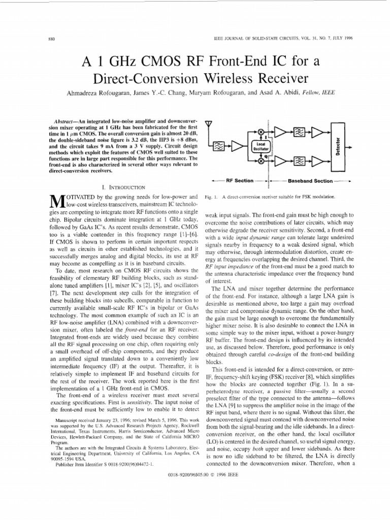 (JSSC) - (1996) - A 1GHz CMOS RF Front-End IC For A Direct-Conversion Wireless Receiver | PDF ...