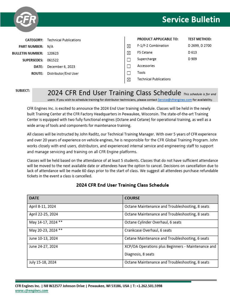 2024 CFR End User Training Schedule | PDF