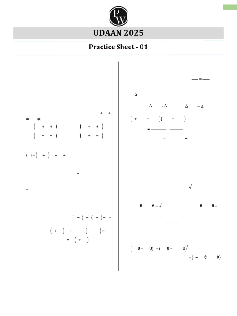 Practice Sheet 01 - Udaan 2025 | PDF | Trigonometric Functions ...