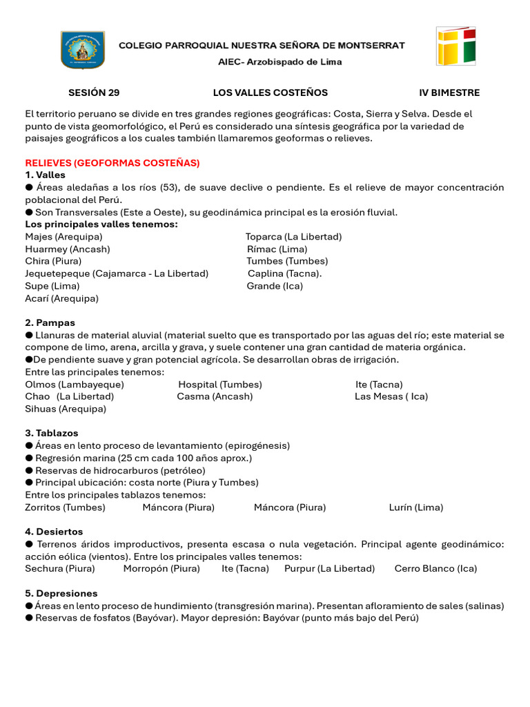 TEMA 29 - Los Valles Costenos | PDF | Perú | Valle