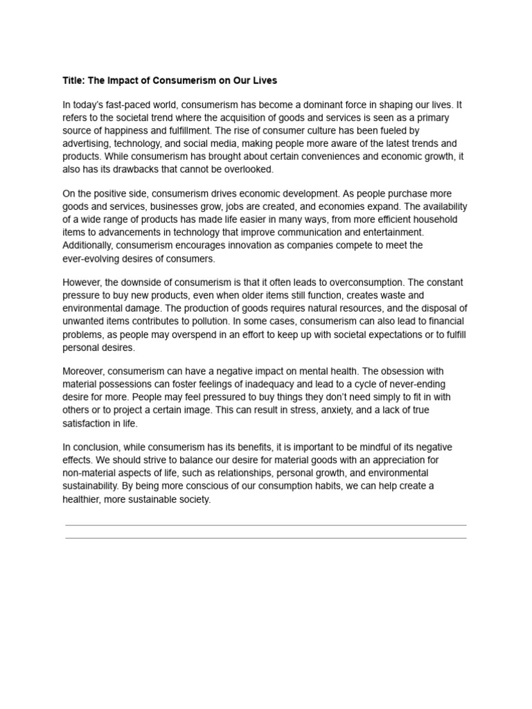 Title - The Impact of Consumerism On Our Lives | PDF