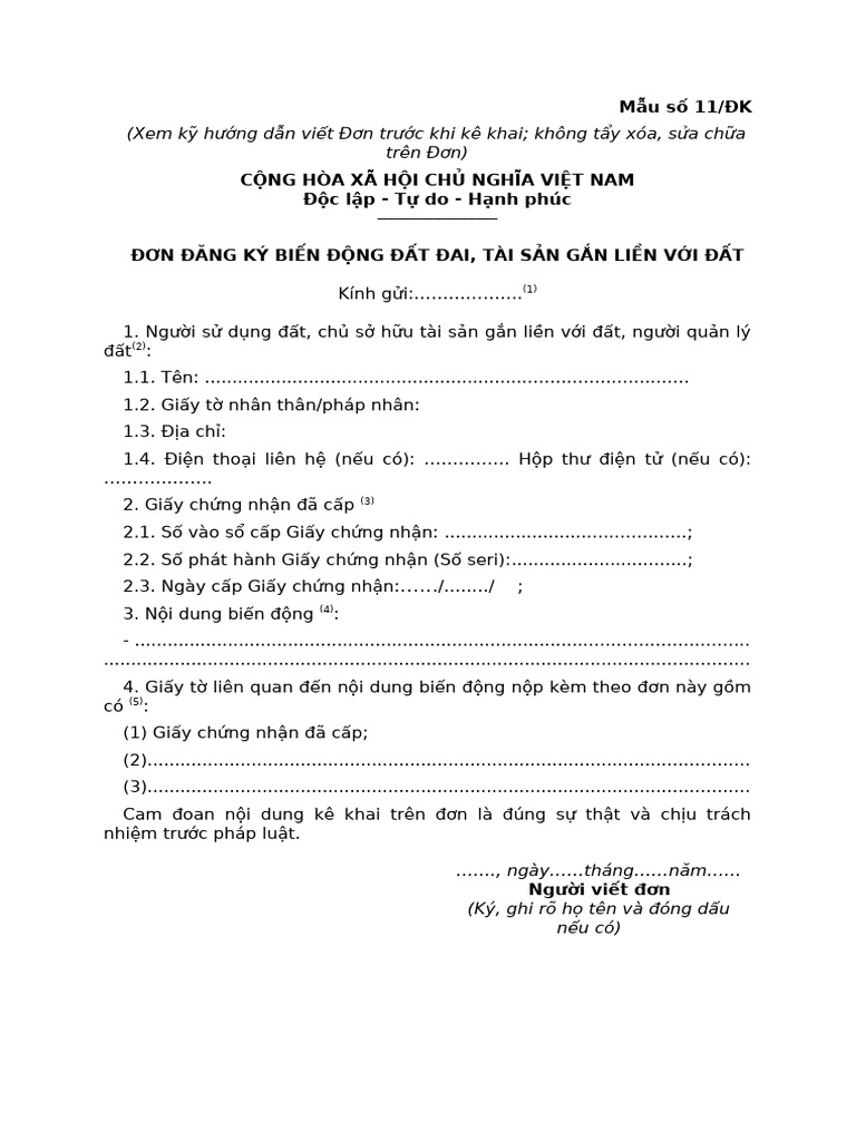 Mau Don Dang Ky Bien Dong Dat Dai 1308163439 | PDF