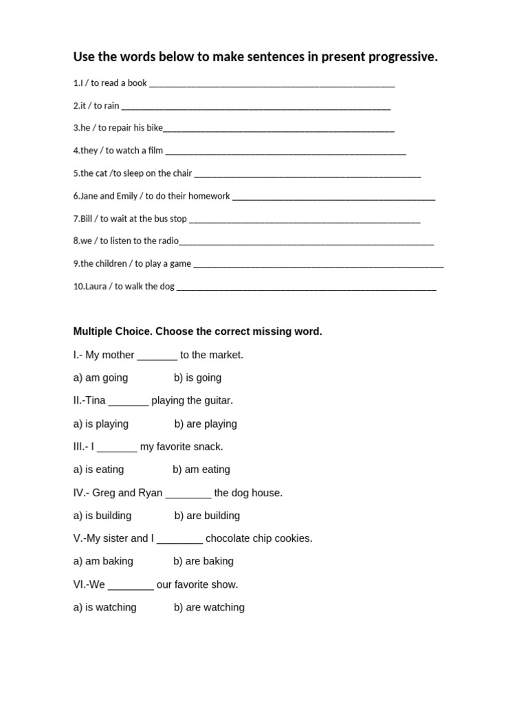 Ejercicios Presente Continuo | PDF