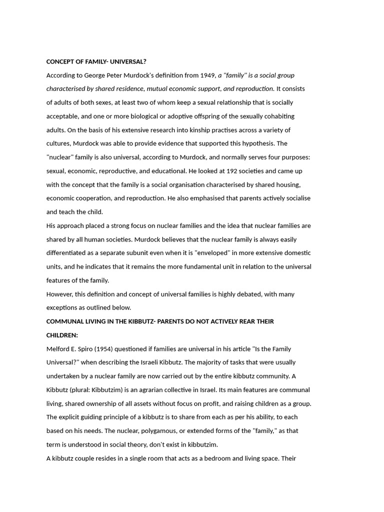 Concept of Family | PDF | Family | Kibbutz