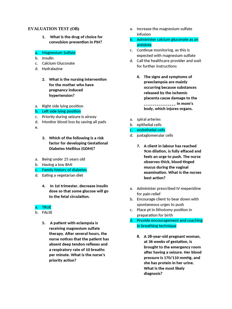 Evaluation Test Ob | PDF | Pregnancy | Obstetrics