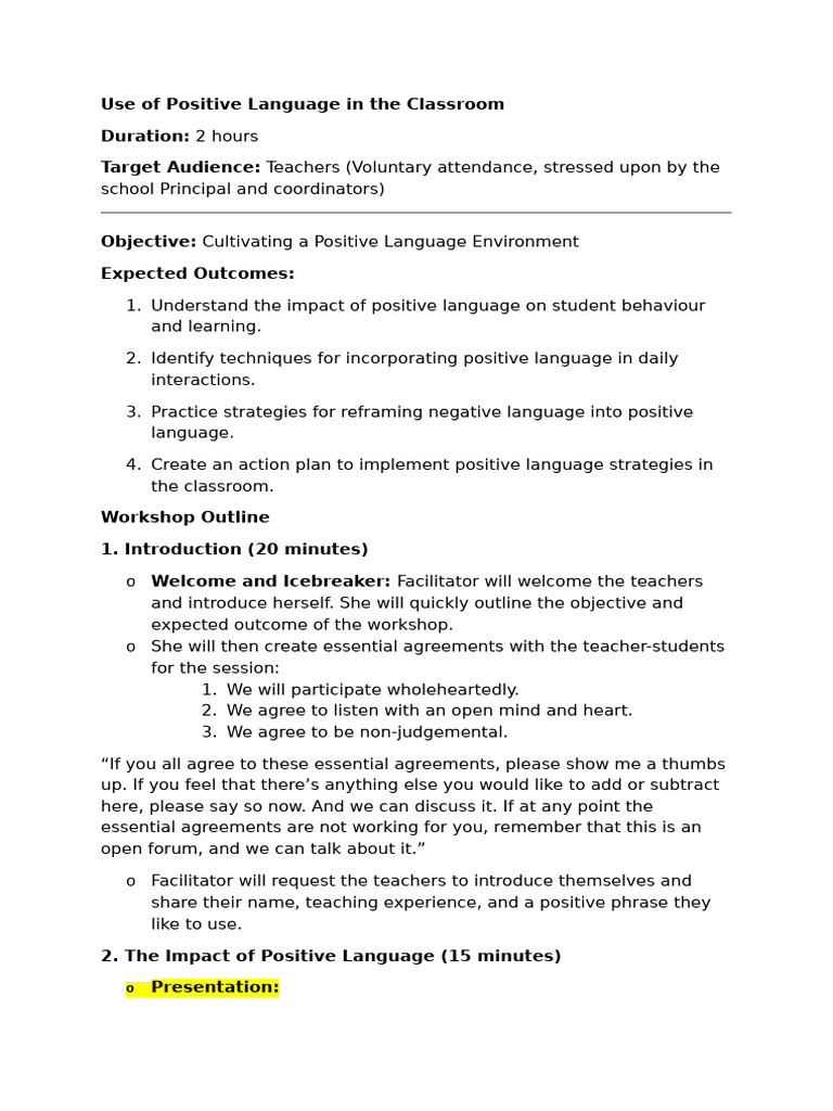 Teacher workshop_positive language in classroom | PDF | Classroom ...