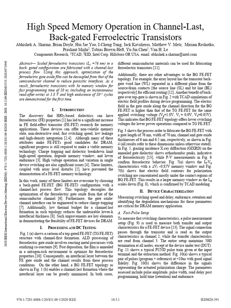 High Speed Memory Operation in Channel-Last Back-Gated Ferroelectric Transistors | PDF | Field ...