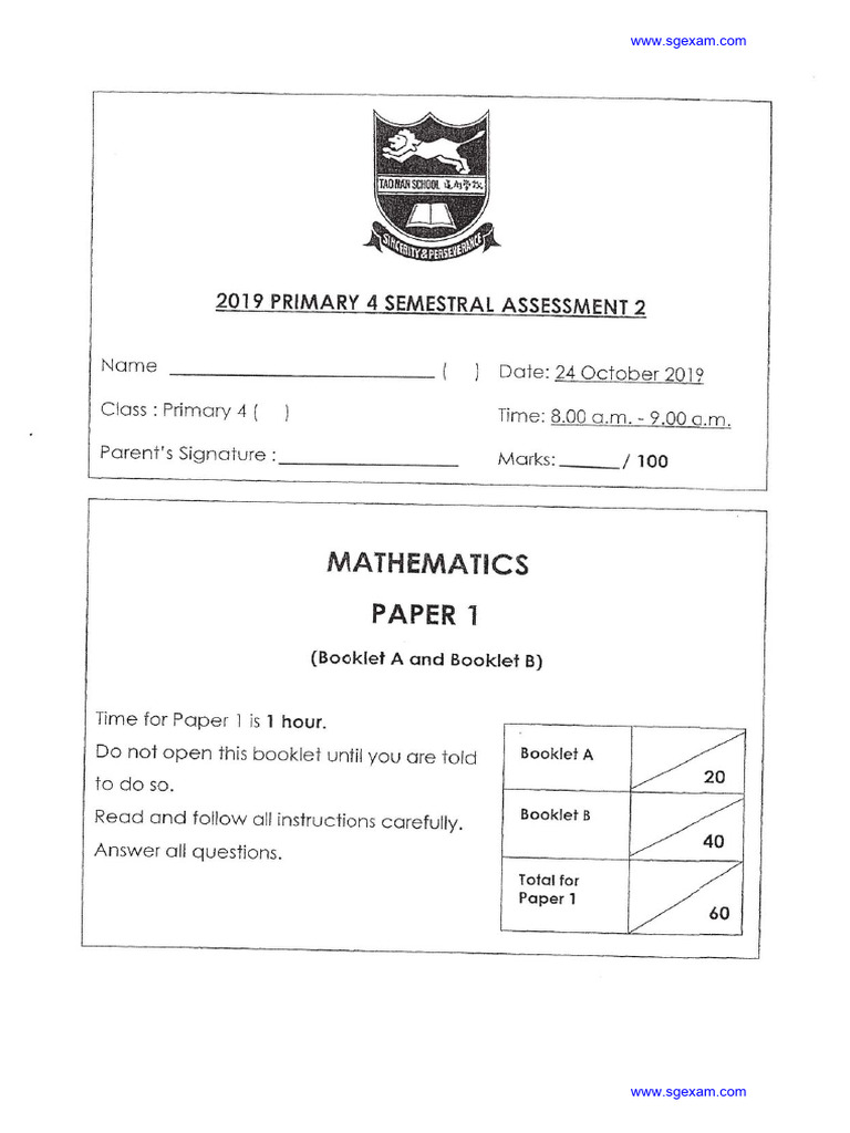 2019-P4-Math-SA2-Tao Nan | PDF | Home & Garden