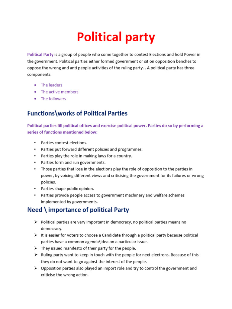 Political Parties | PDF | Elections | Government