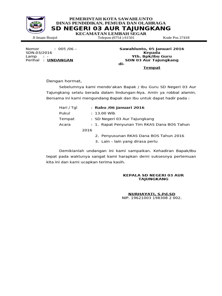 Undangan Rapat Penyusunan Rkas | PDF