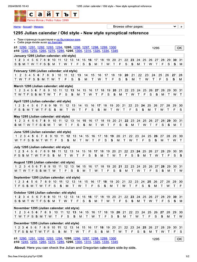 Julian Calendar 1295 | PDF