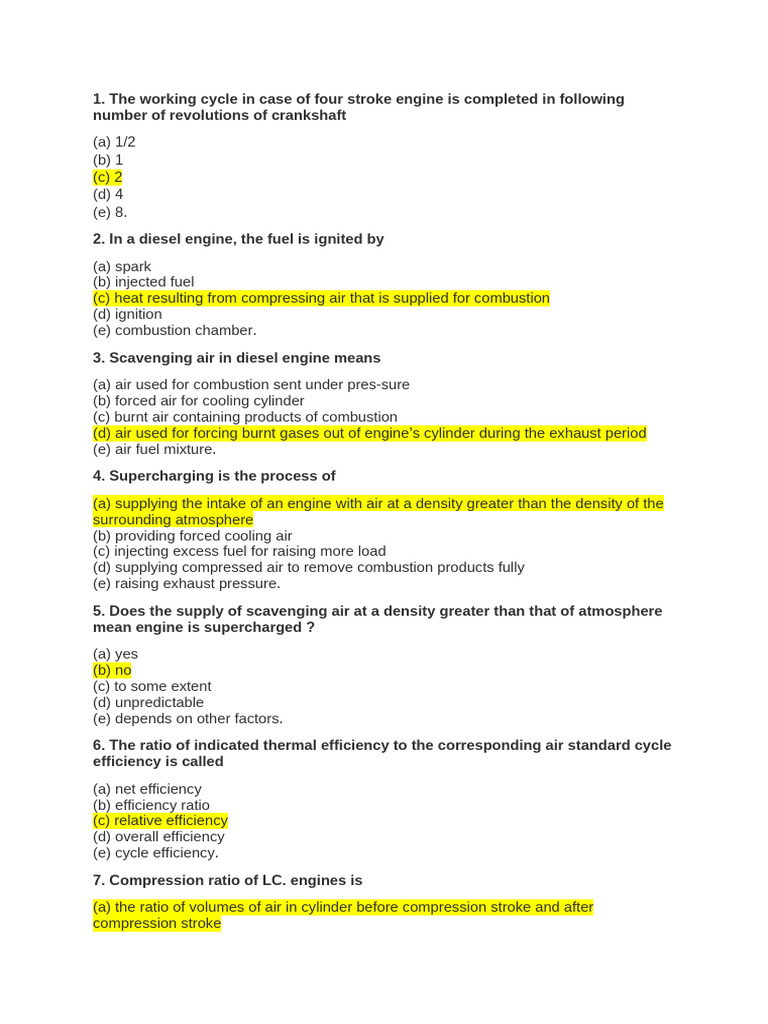 MCQs On IC Engines | PDF | Internal Combustion Engine | Diesel Engine
