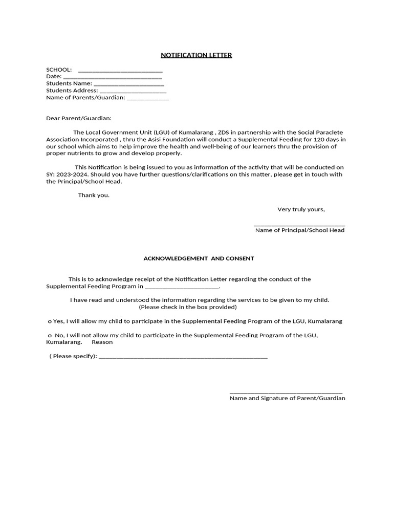 Kumalarang School Feeding Program Notice | PDF | Career & Growth | Business