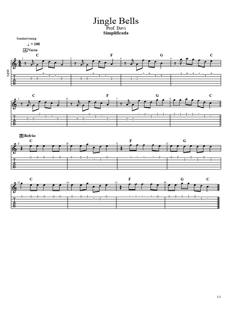 Jingle Bells Guitar Tabs Simplified | PDF