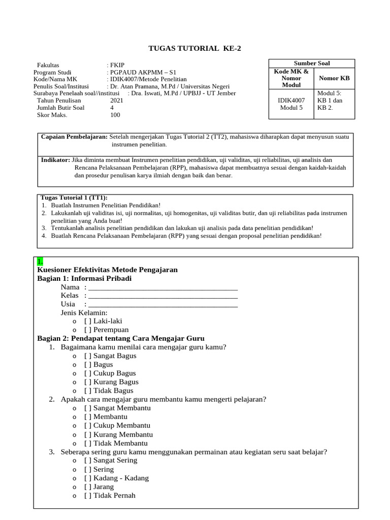 TT2 METODE PENELITIAN (1) Belum Selesai | PDF