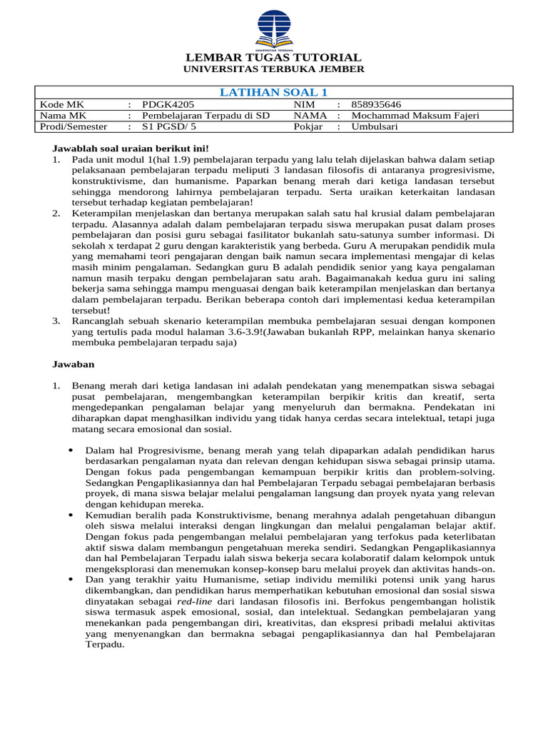 TT1 - 858935646 - Pembelajaran Terpadu Di SD | PDF