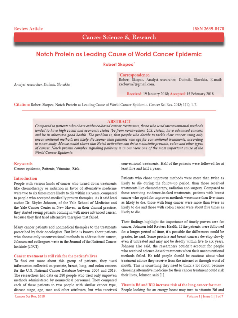 Notch Protein As Leading Cause of World Cancer Epidemic | PDF | Cancer ...