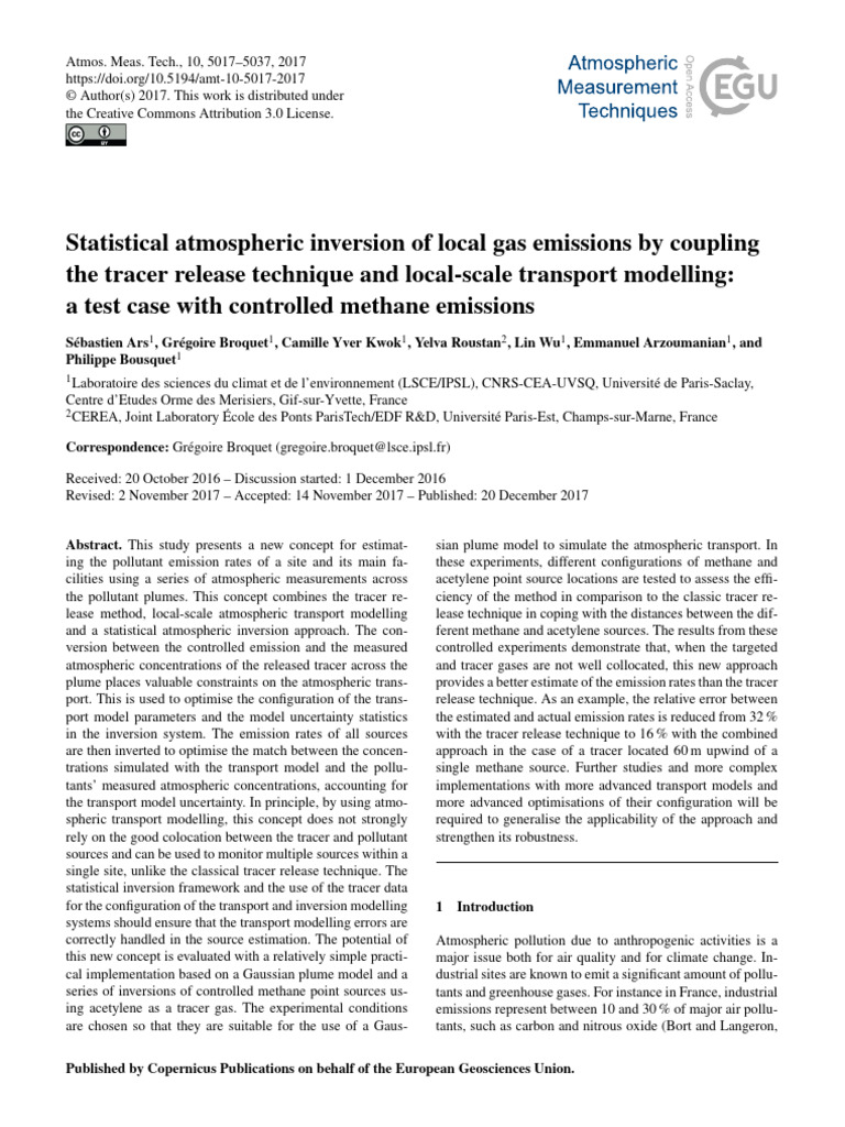 Statistical Atmospheric Inversion of Local Gas Emissions by Coupling ...