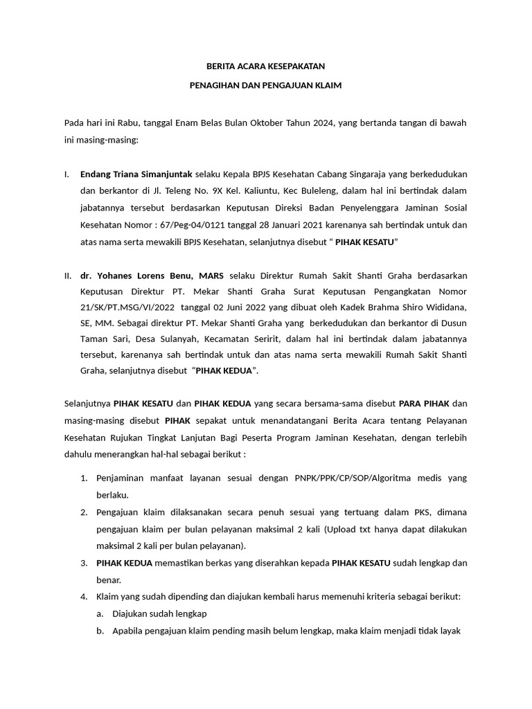 BA Kesepakatan Berkas Klaim FIX | PDF