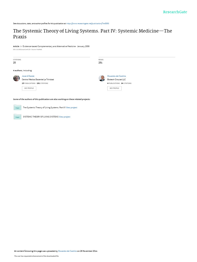 The Systemic Theory of Living Systems. Part IV | PDF | Medicine ...