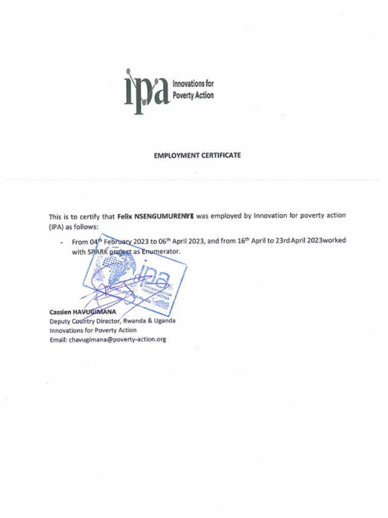 IPA EMPLOYMENT CERTIFICATE | PDF