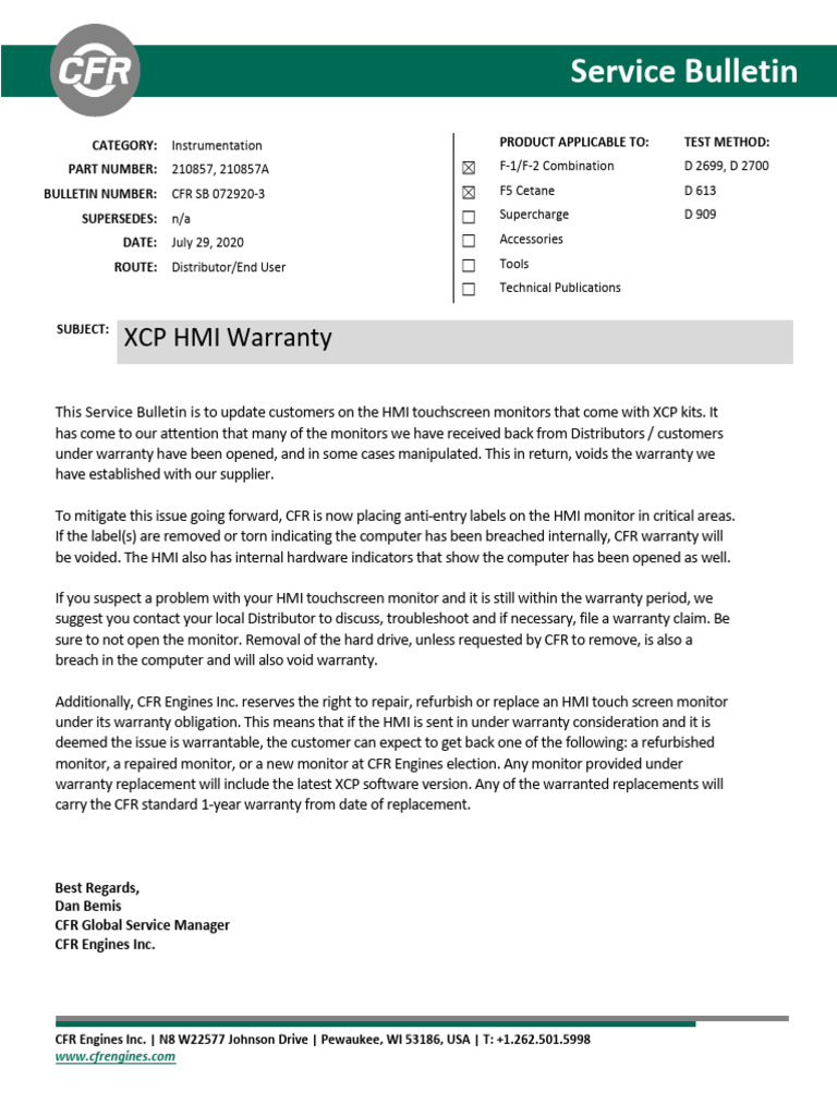 CFR SB 072920 3 XCP HMI Warranty | PDF | Software | Computing