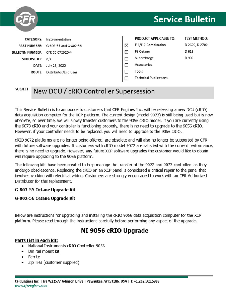 CFR SB 072920 4 New DCU cRIO Controller Supersession | PDF | Electrical ...