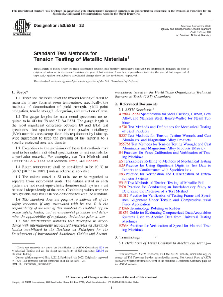 ASTM E8-E8M-2022 - 道客巴巴 | PDF