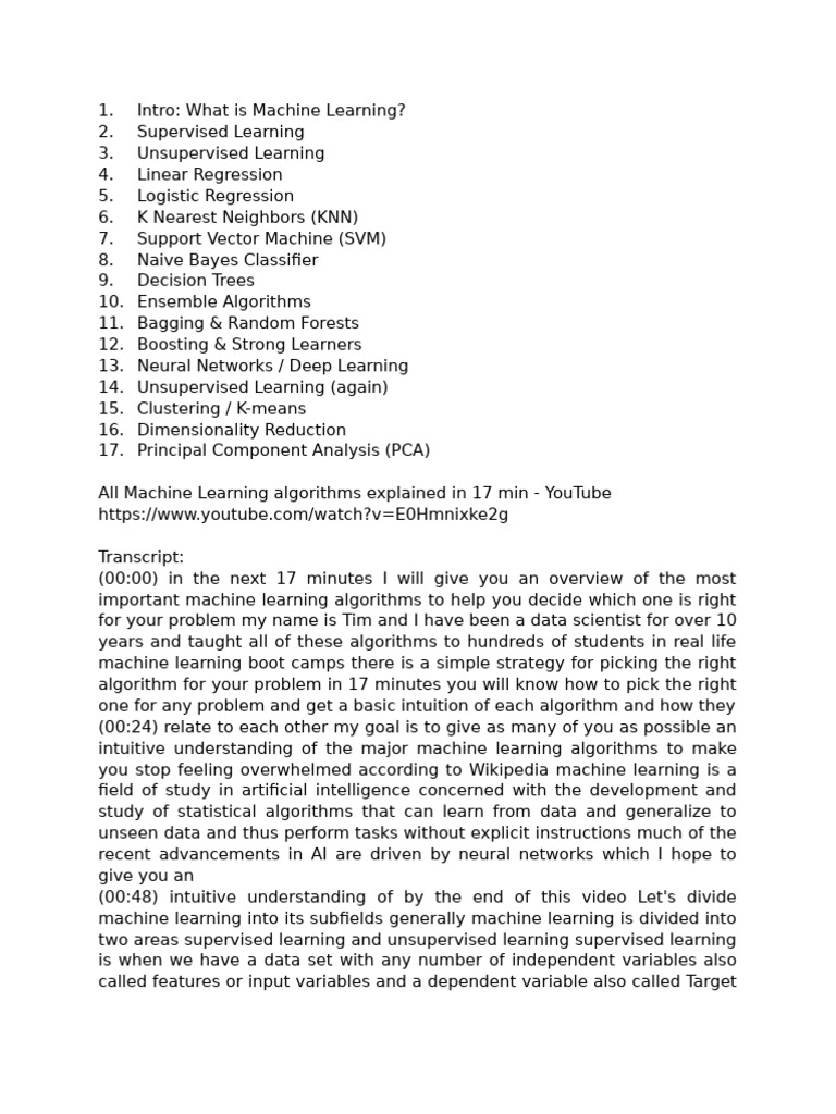 Overview of Machine Learning Algorithms | PDF | Machine Learning | Support Vector Machine