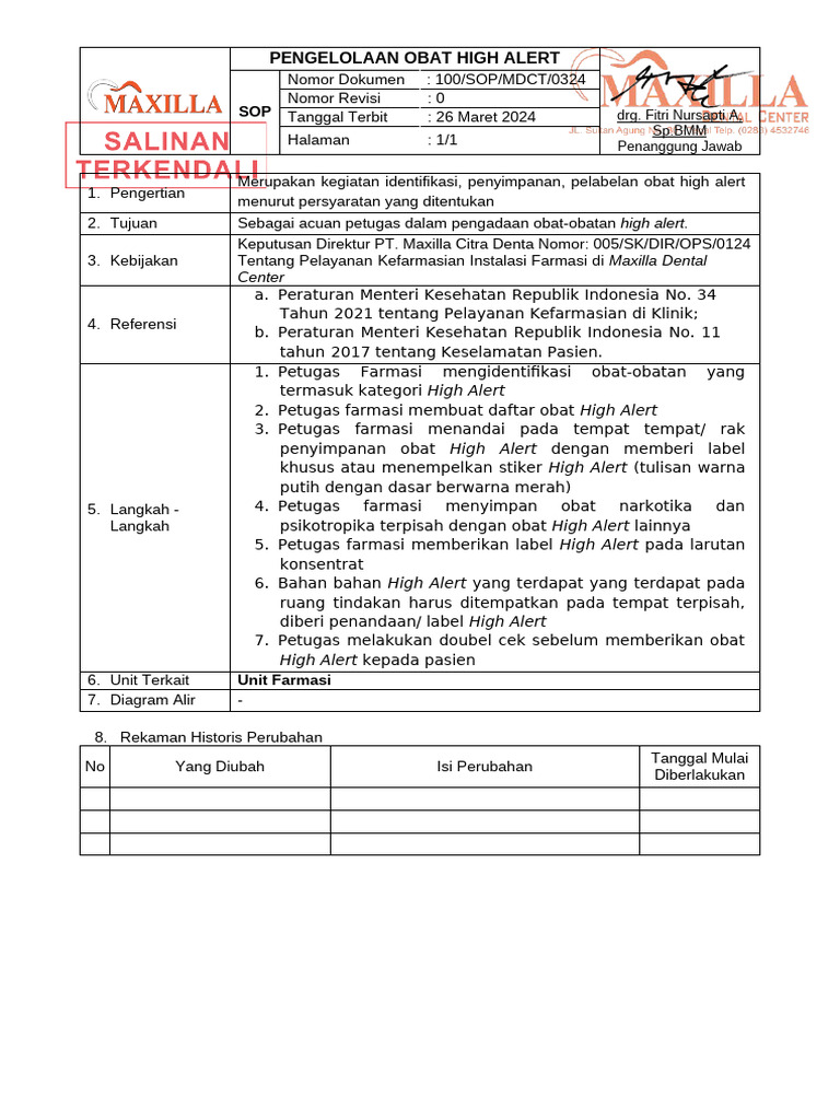Sop Pengelolaan Obat High Alert | PDF | Kesehatan Holistik | Sains ...
