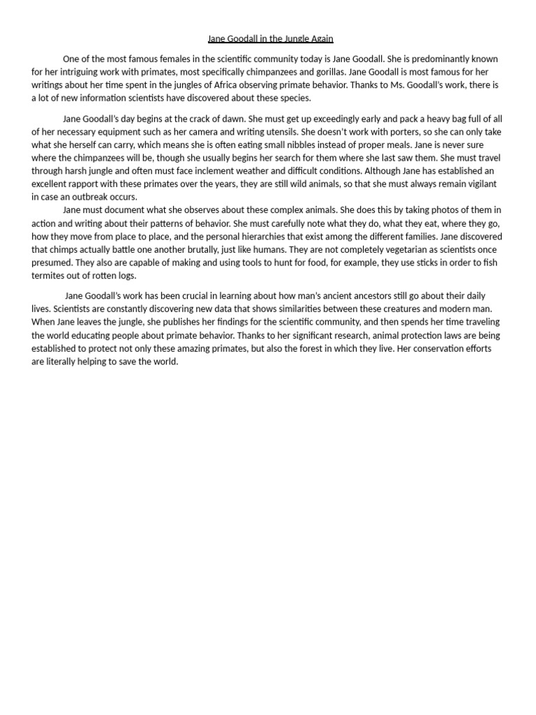 EFL Sample Directed Writing Jane Goodall Passage | PDF | Chimpanzee ...