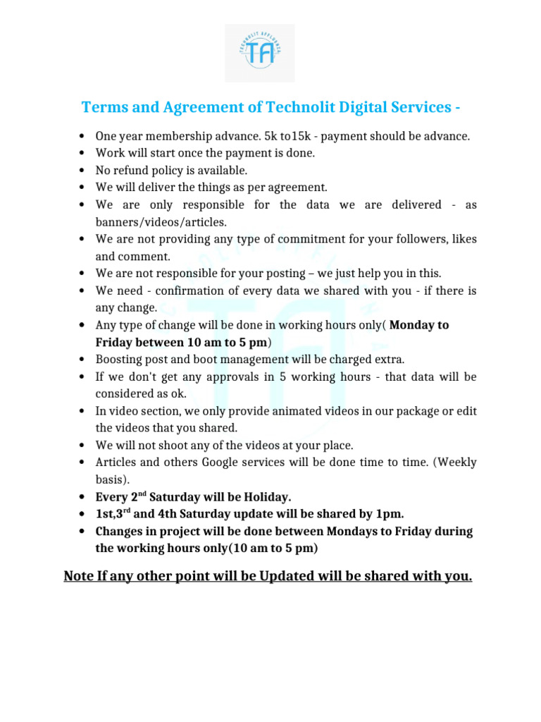 Terms and Agreement of Saymore Digital Services | PDF