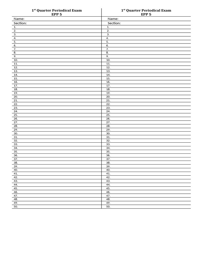 1st Quarter Periodical Exam Answer Sheet | PDF