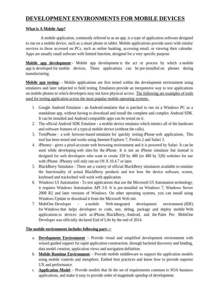 Mobile App Development Environment | PDF | Mobile App | Ios