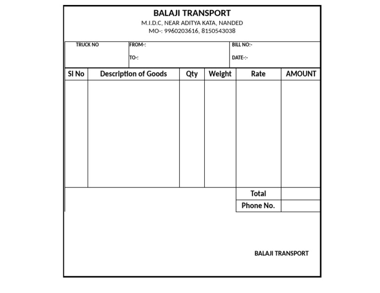 Transport Bill Format Sample | PDF