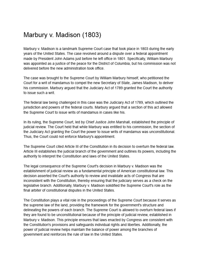 Marbury v. Madison (1803) | PDF | Voting Rights Act Of 1965 | Commerce ...