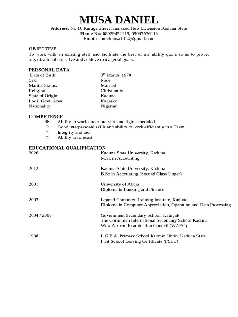 Musa Daniel's CV and Qualifications | PDF