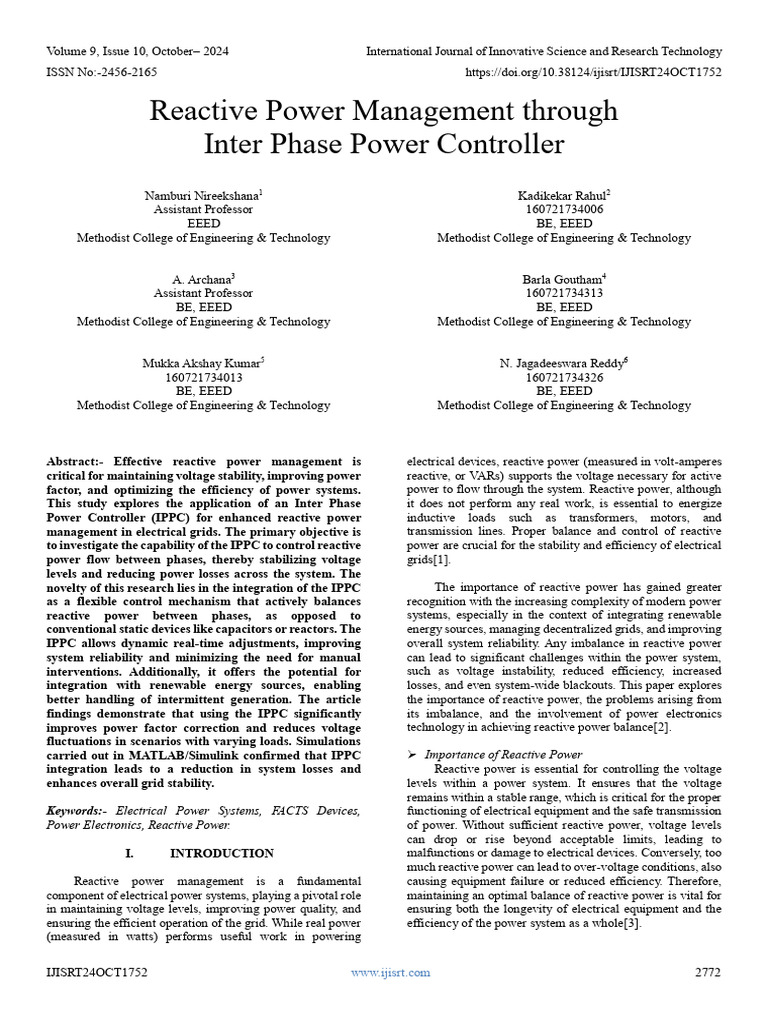 Reactive Power Management Through Inter Phase Power Controller Pdf
