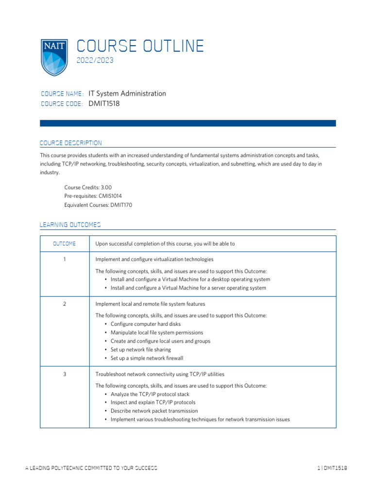 Course Outline DMIT1518 - 2022 | PDF | Internet Protocols | Computer ...