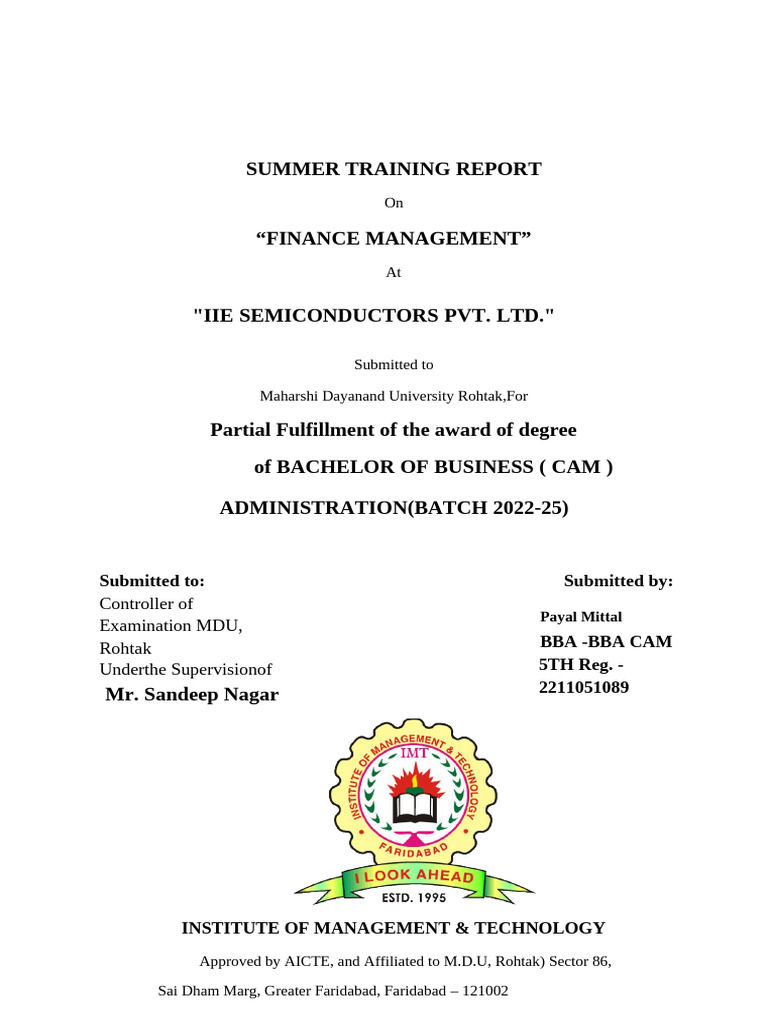 Summer Training Report on Finance Management | PDF | Analytics ...