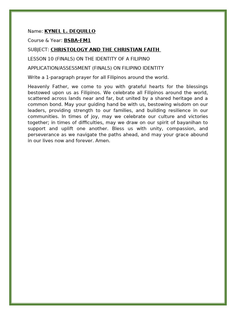 Dequillo Prayer For Filipinos | PDF | Foreign Language Studies | Wellness