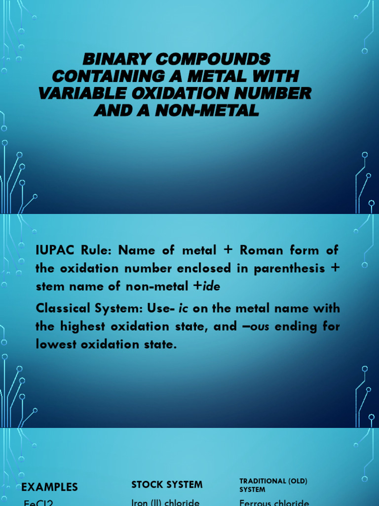Binary Compounds Containing A Metal With Variable Oxidation | PDF