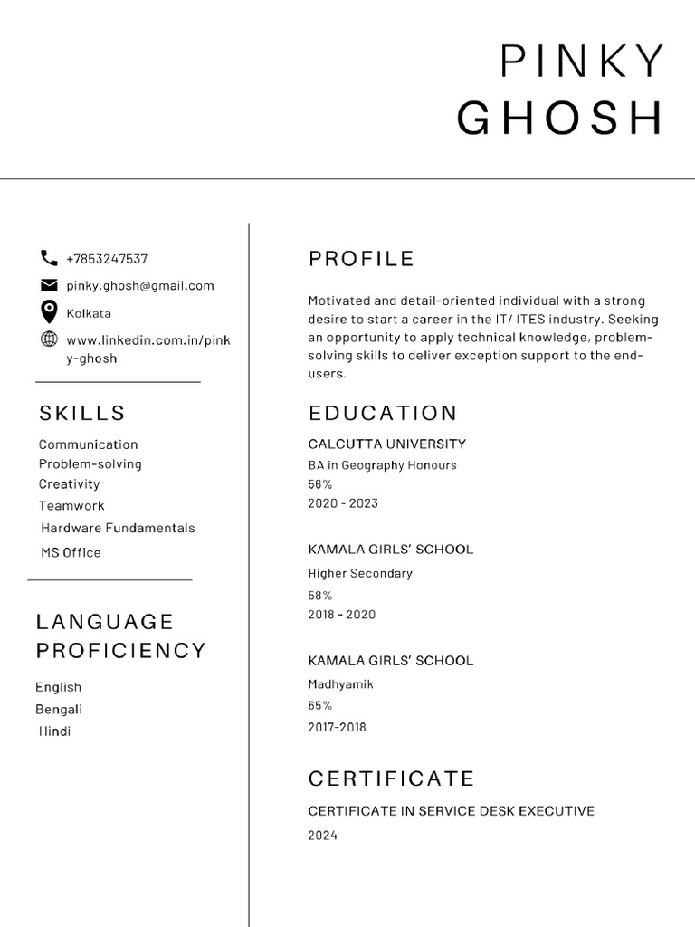 Sample Resume - Pinky Ghosh | PDF