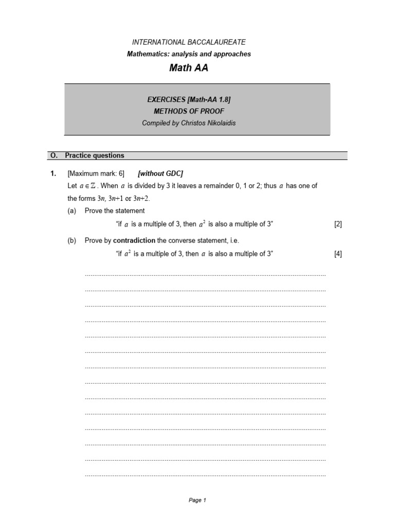 (Math-Aa 1.8) Methods of Proof | PDF | Numbers | Mathematical Proof